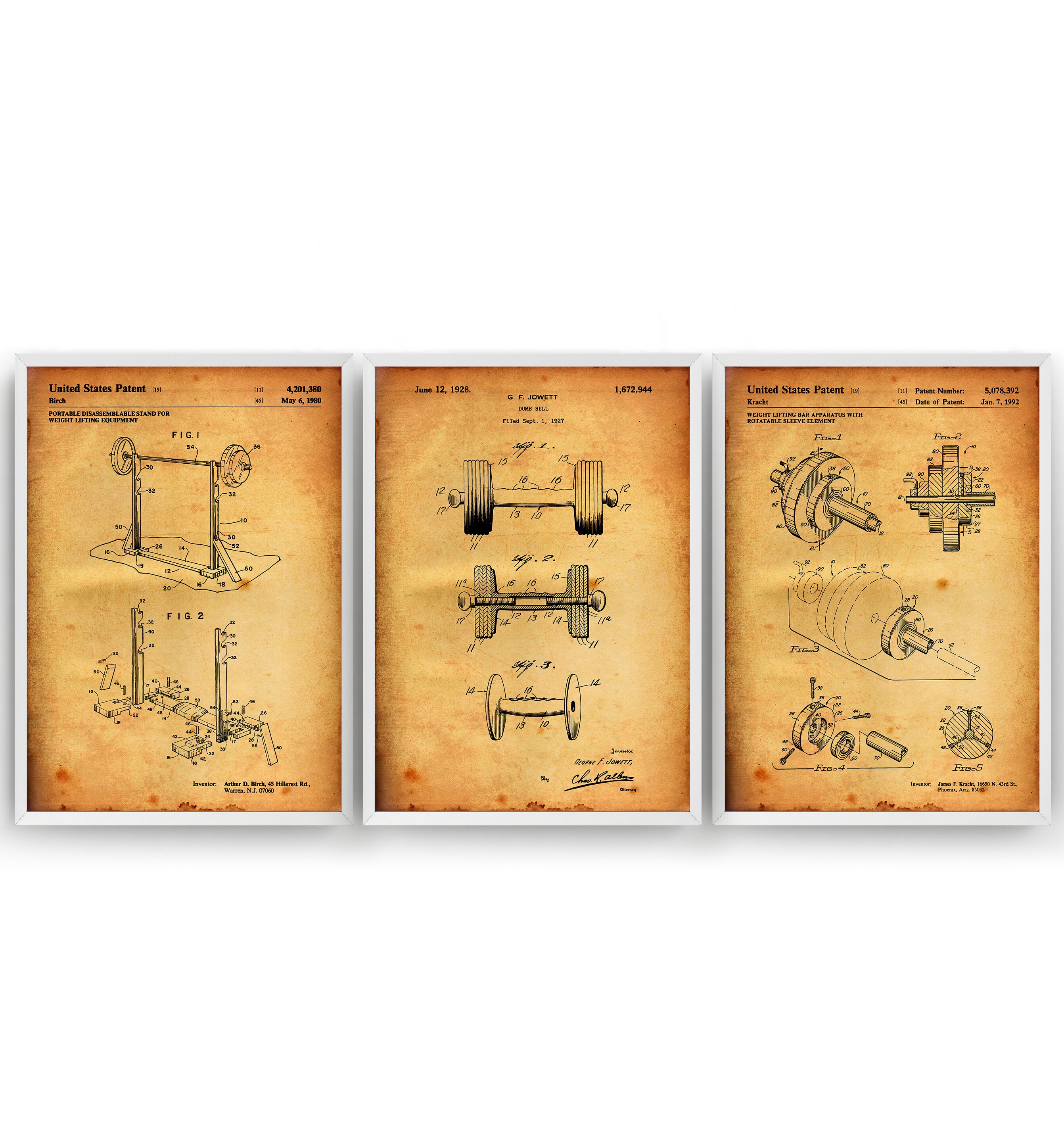 Weightlifting Set of 3 Patent Prints Gym Decor Bodybuilding - Etsy UK