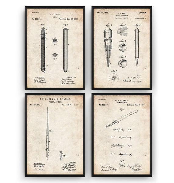 Pencil Set Of 4 Patent Prints Office Wall Art Decor Writers | Etsy