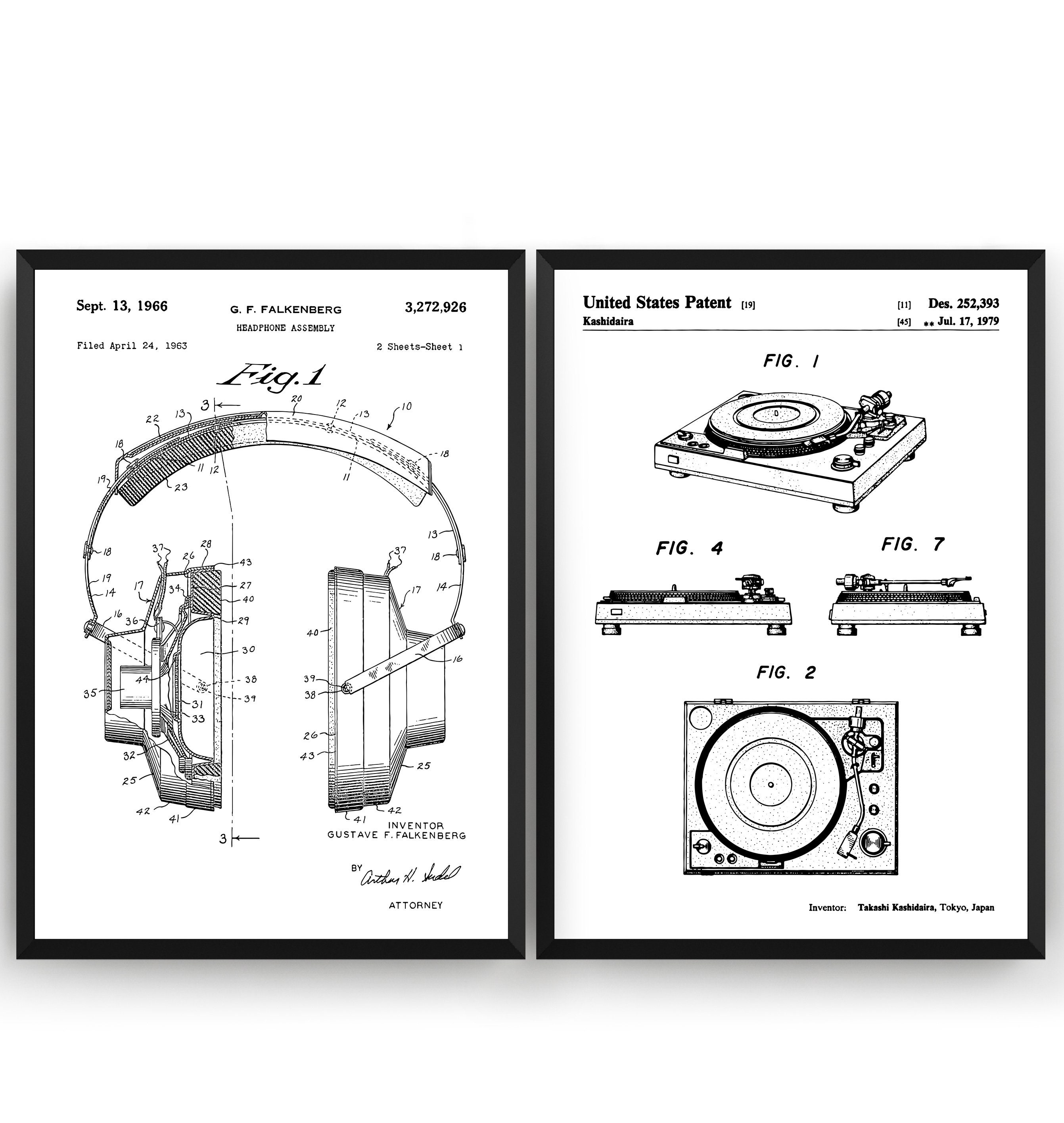 DJ Audio Set of 2 Patent Prints Music Room Wall Art Blueprint - Etsy UK