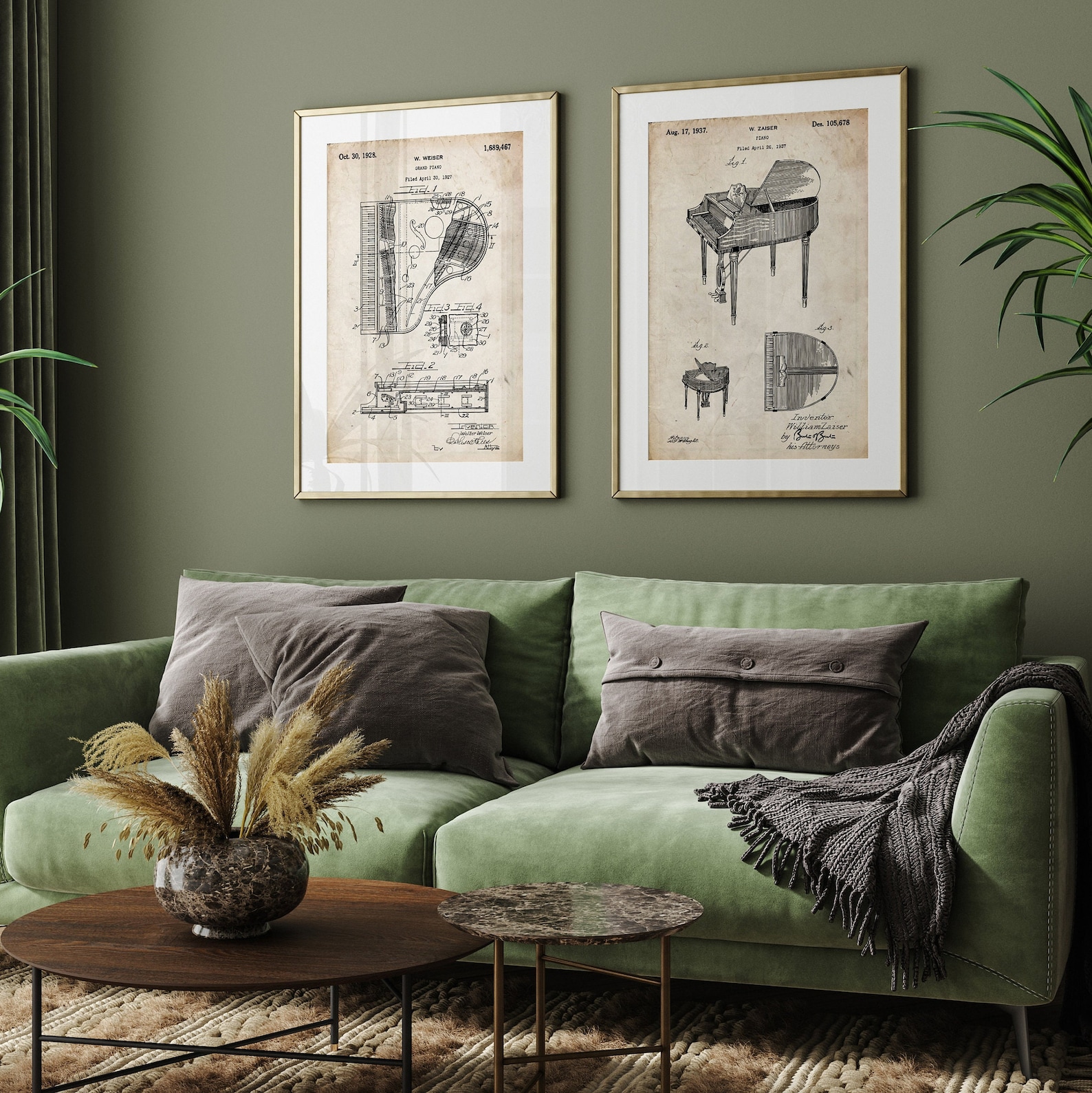 Piano Set of 2 Patent Prints, Music Room Decor, Studio Wall Art ...
