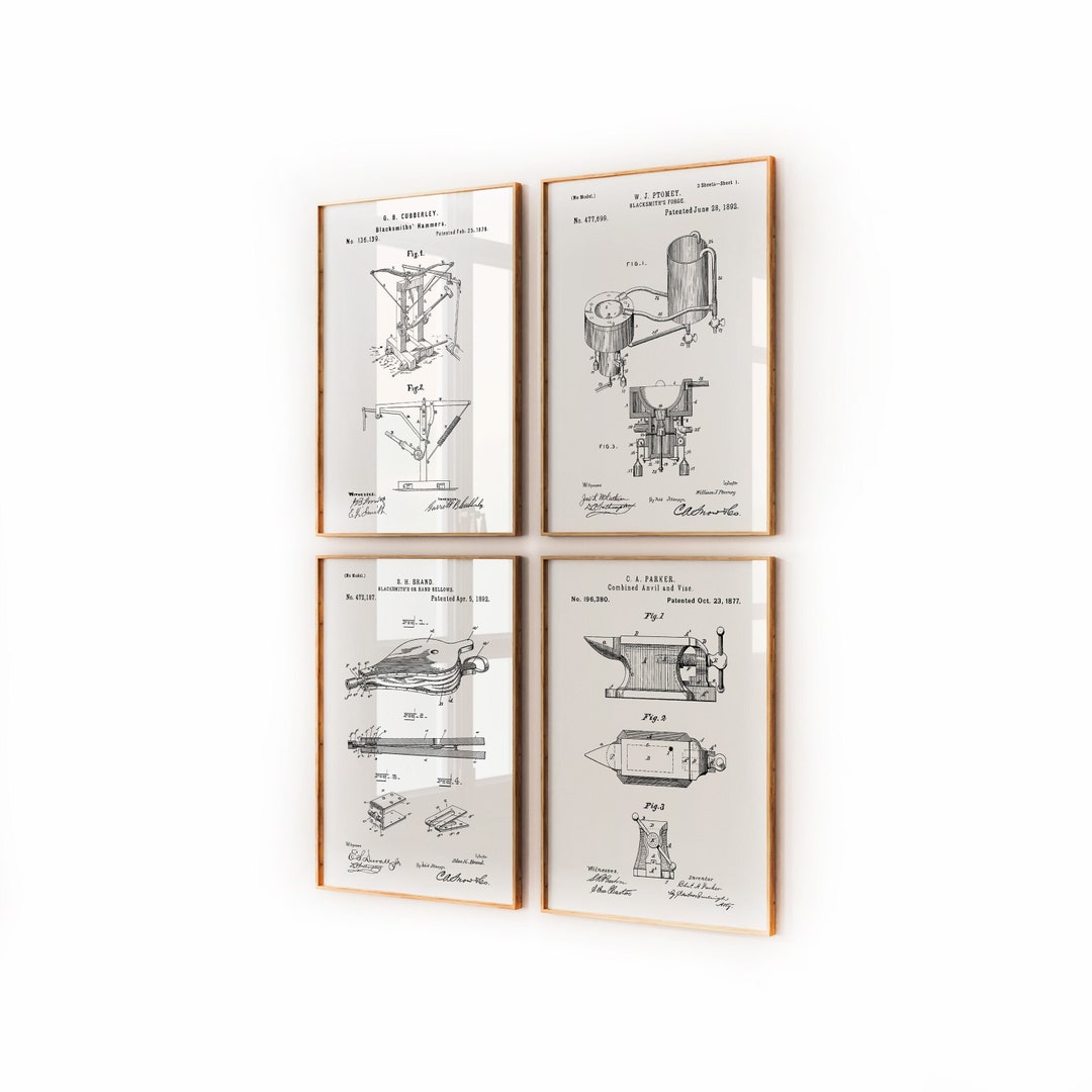 Blacksmith Set of 4 Patent Prints, Man Cave Decor, Office Wall Art ...