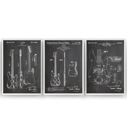 Guitar Poster Patent Prints Set of 3 Guitar Art Blueprint - Etsy