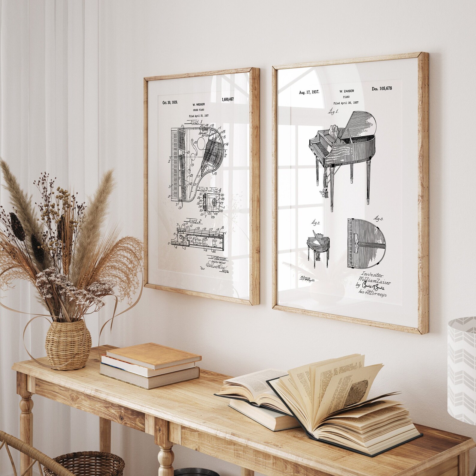 Piano Set of 2 Patent Prints, Music Room Decor, Studio Wall Art ...