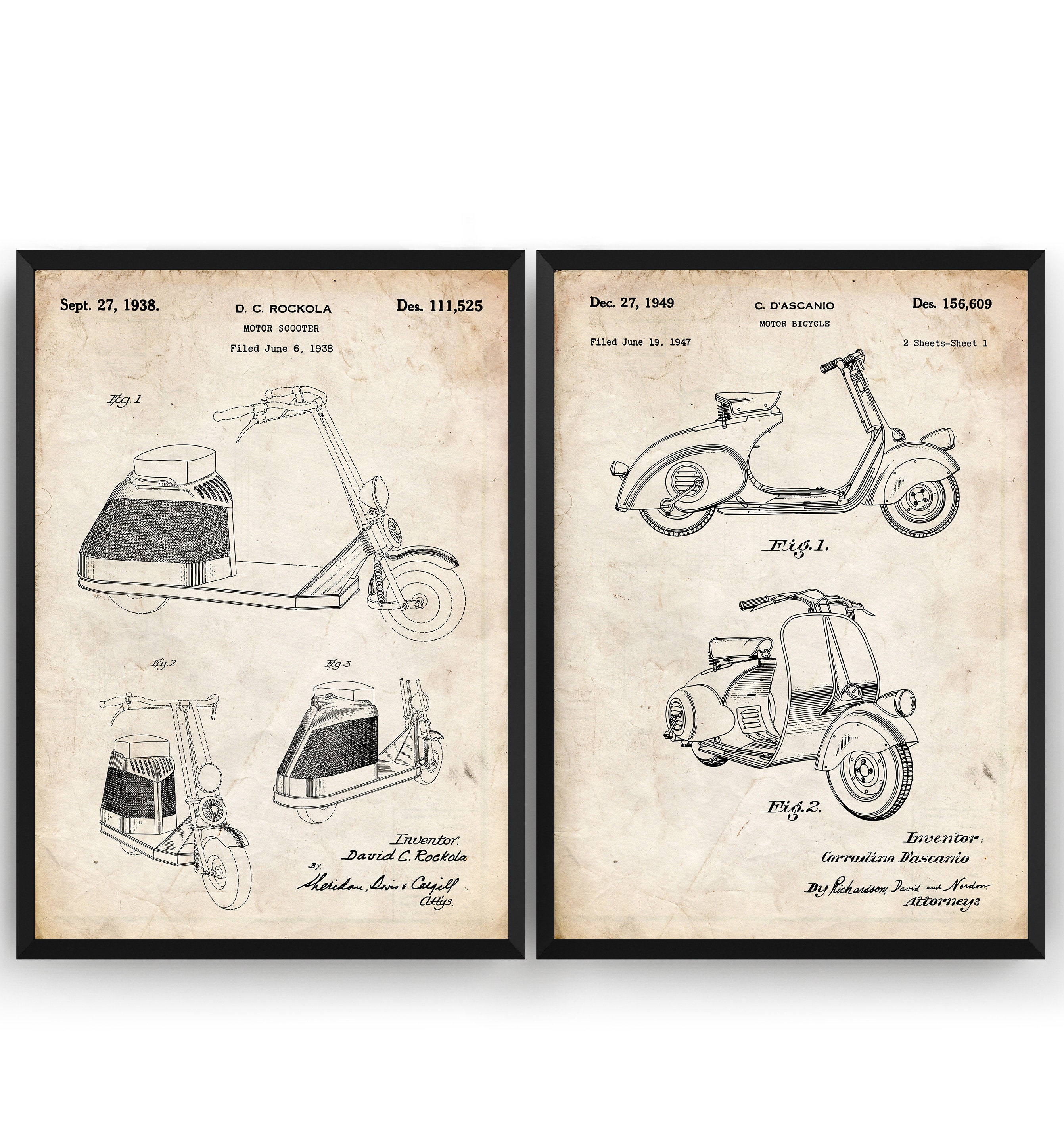 Scooter Moped Set of 2 Patent Prints Wall Art Blueprint - Etsy UK