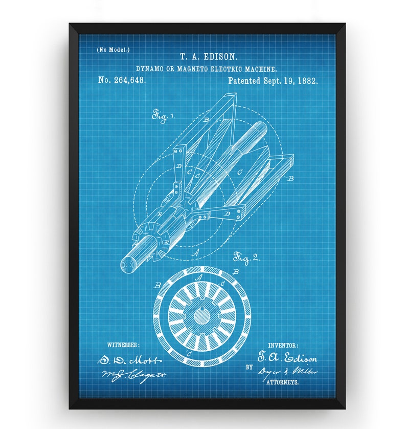 Thomas Edison Dynamo Electric Generator 1882 Patent Print | Etsy