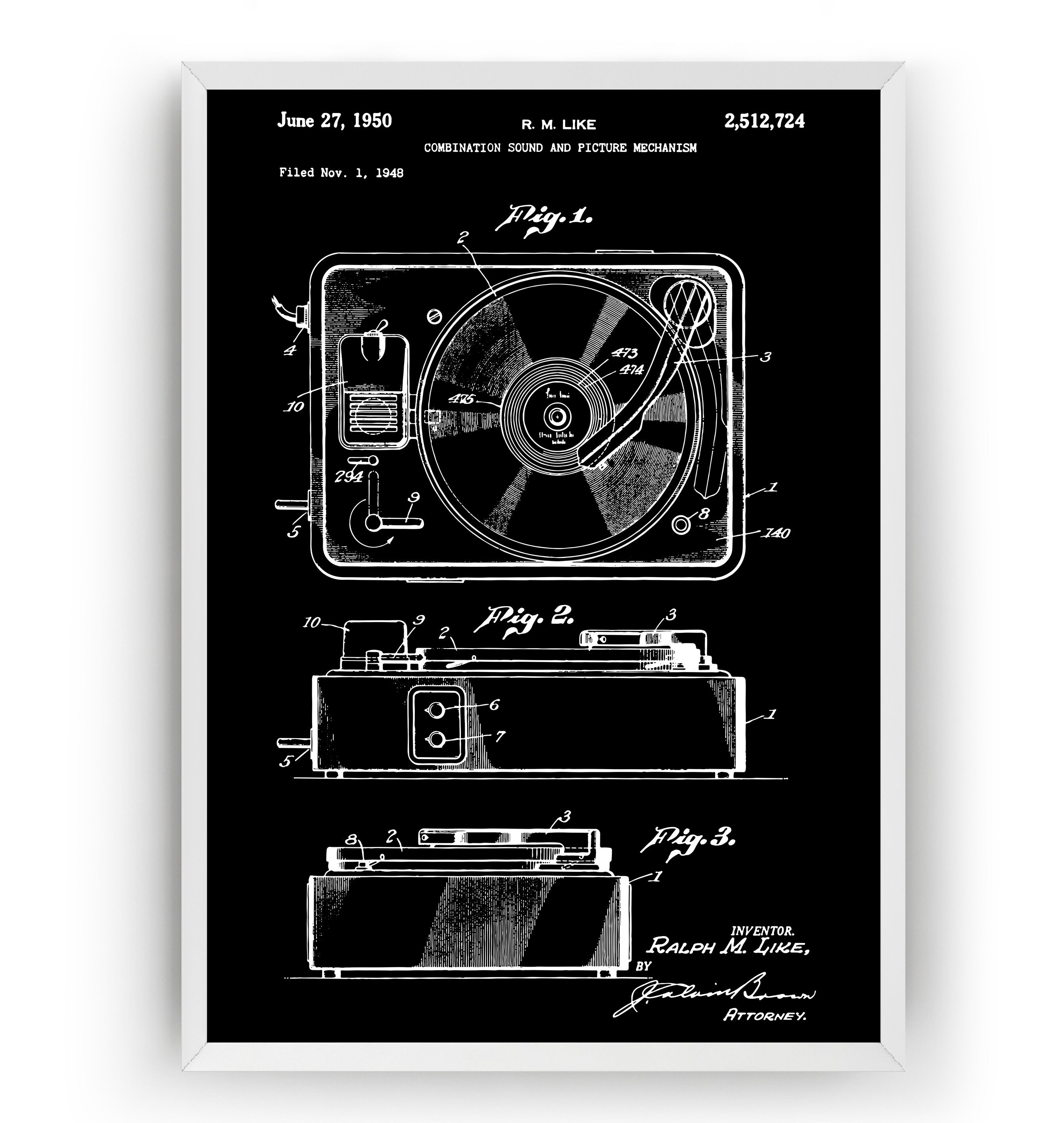 Record Player 1950 Patent Print Wall Art Poster Blueprint - Etsy UK
