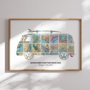 Personalised Travel Map Print, Camper Van Poster, Custom Travel Wall ...