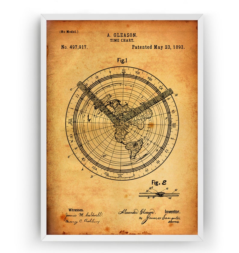 Vintage Flat Earth Map 1893 Patent Print Wall Art Poster | Etsy