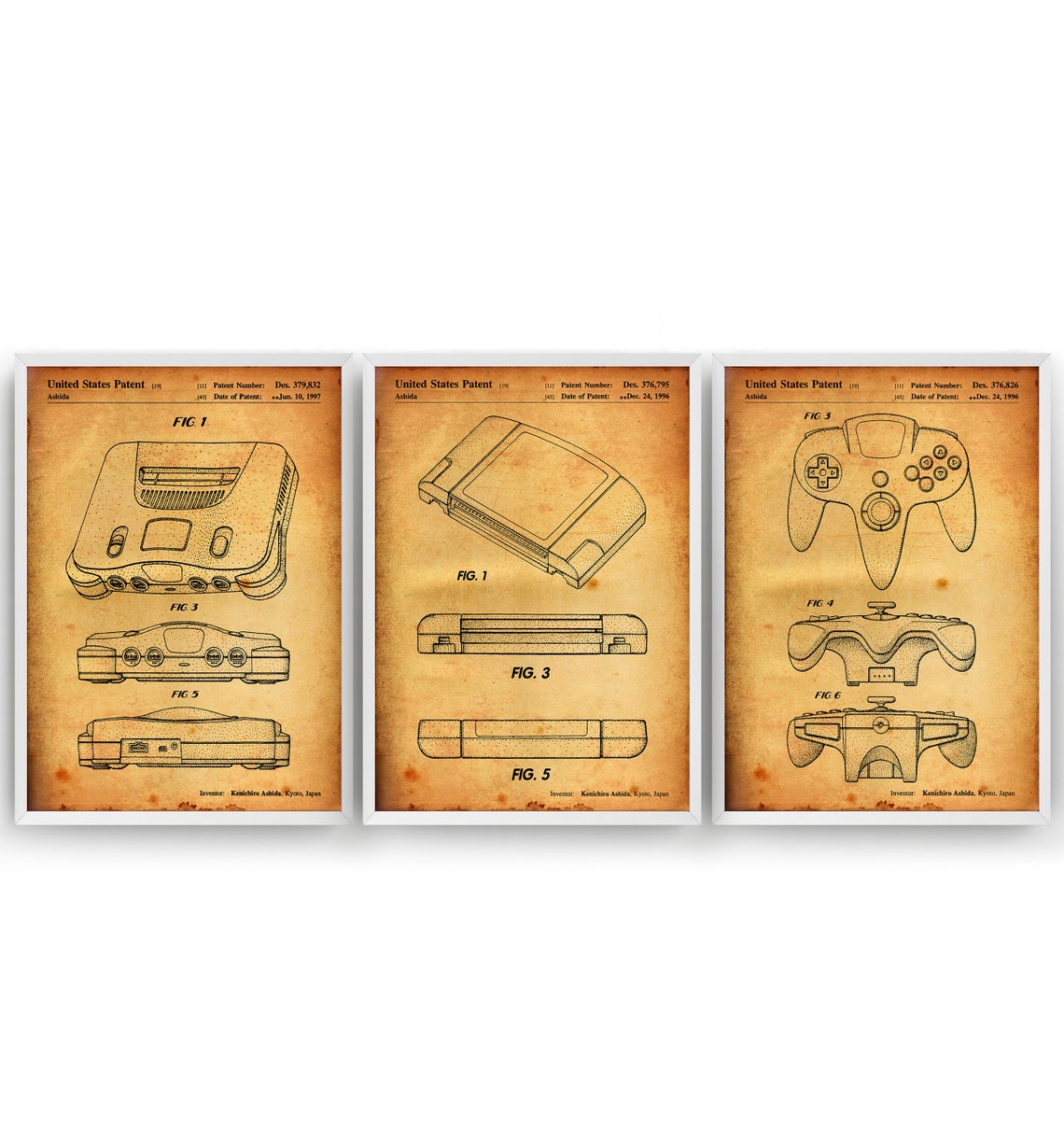 N64 Set Of 3 Patent Prints Games Room Wall Art Blueprint | Etsy