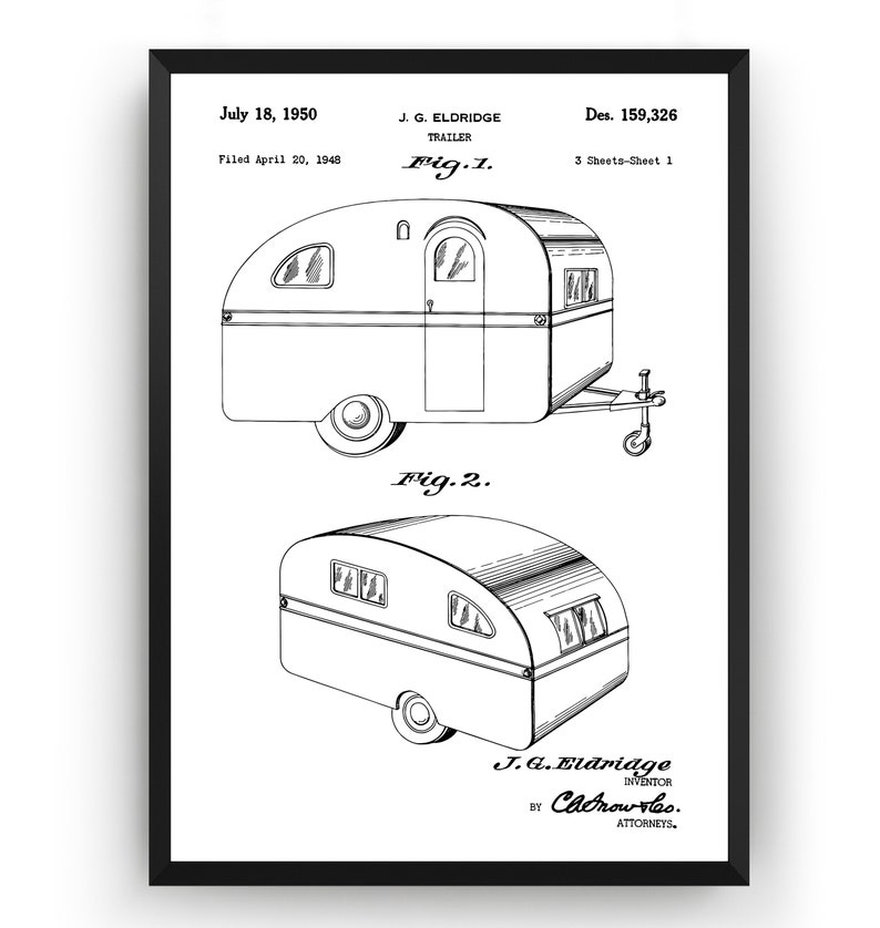 RV Trailer Caravan 1950 Patent Print Blueprint Wall Art Poster | Etsy