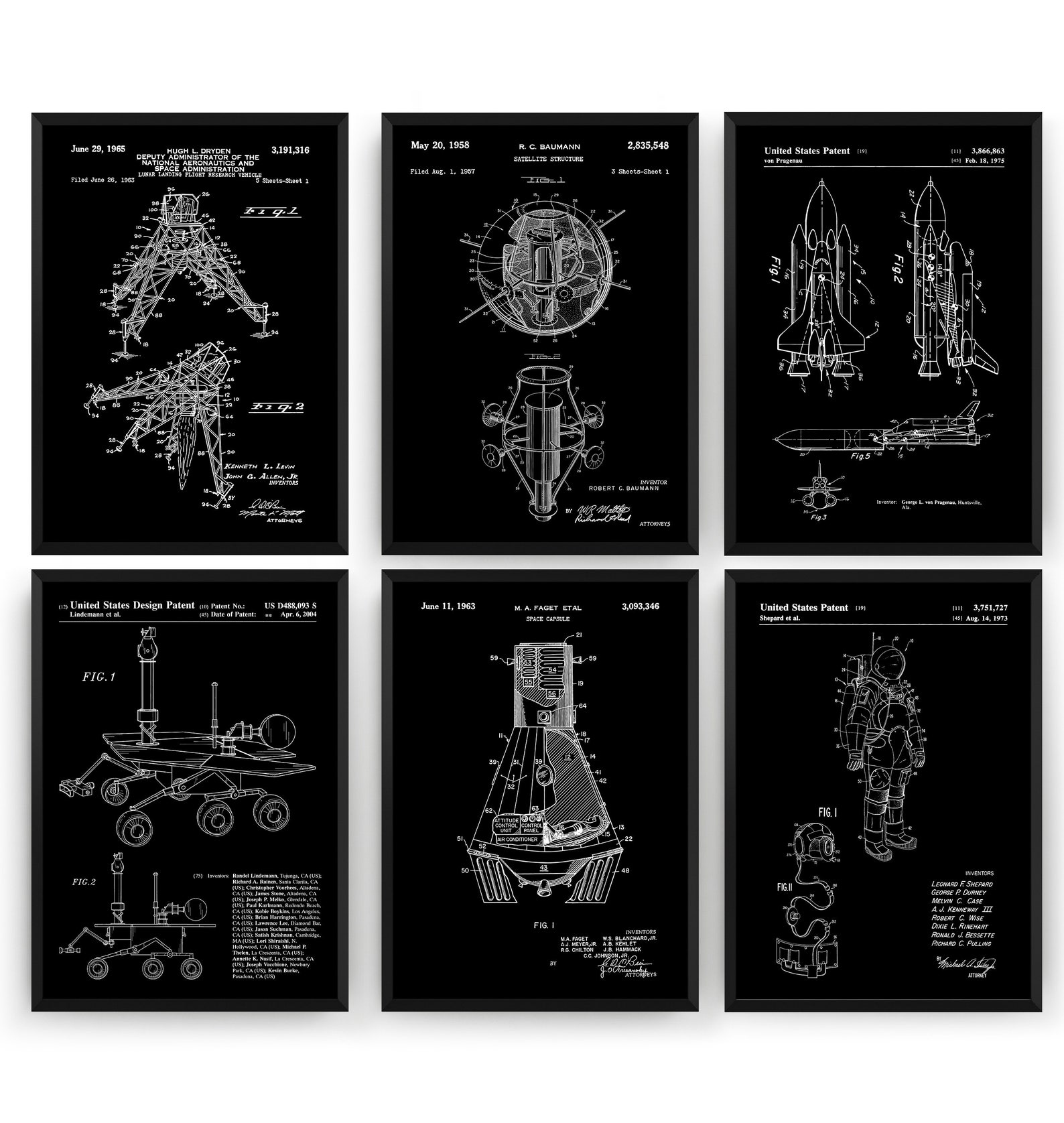 Outer Space Set of 6 Patent Prints NASA Blueprint Wall Art - Etsy