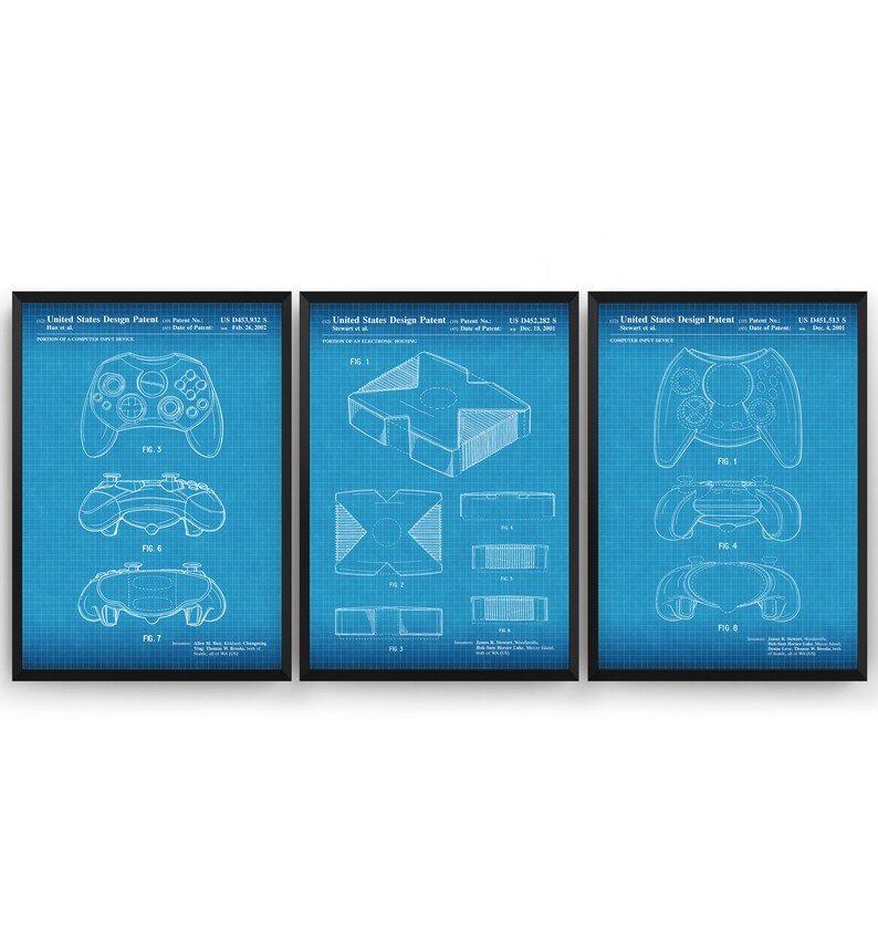 Video Games Console Set of 3 Patent Prints Gaming Patent Wall | Etsy