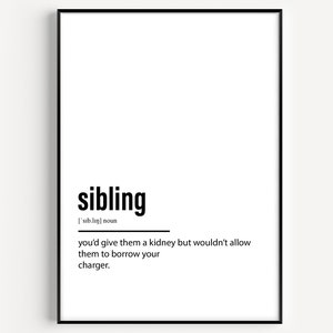 Sibling Definition Print - Etsy