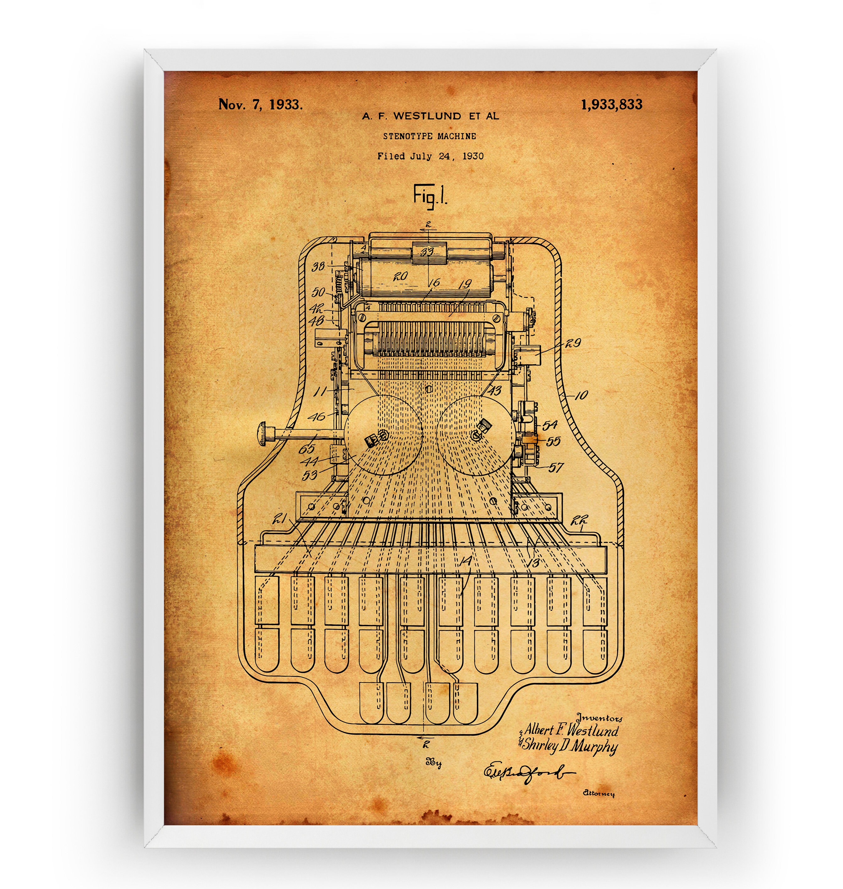Stenotype Machine 1933 Patent Print Courtroom Lawyer | Etsy