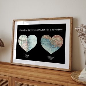 Personalised Heart Map Print, Custom Couples Gift, Customised Travel ...