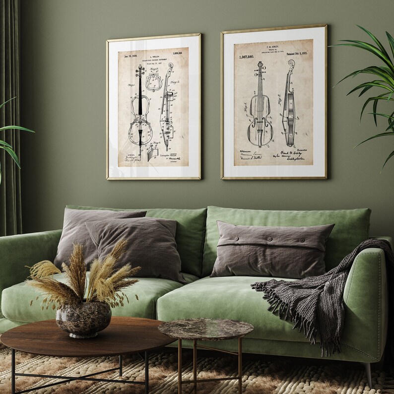 String Instrument Set of 2 Patent Prints, Music Room Decor, Studio Wall ...
