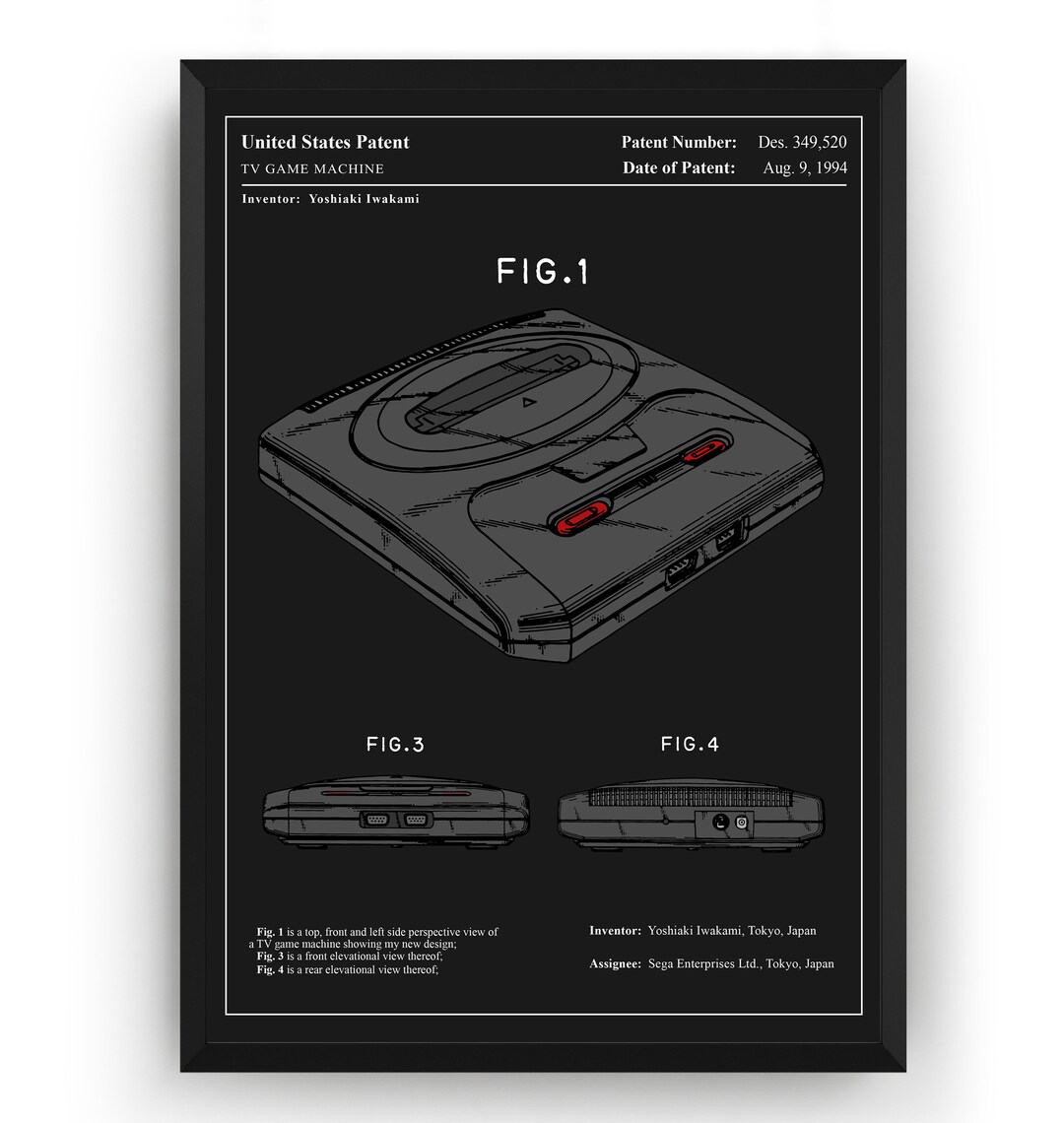 Games Console 1994 Patent Print Colourised, Gaming Wall Art, Gamer ...