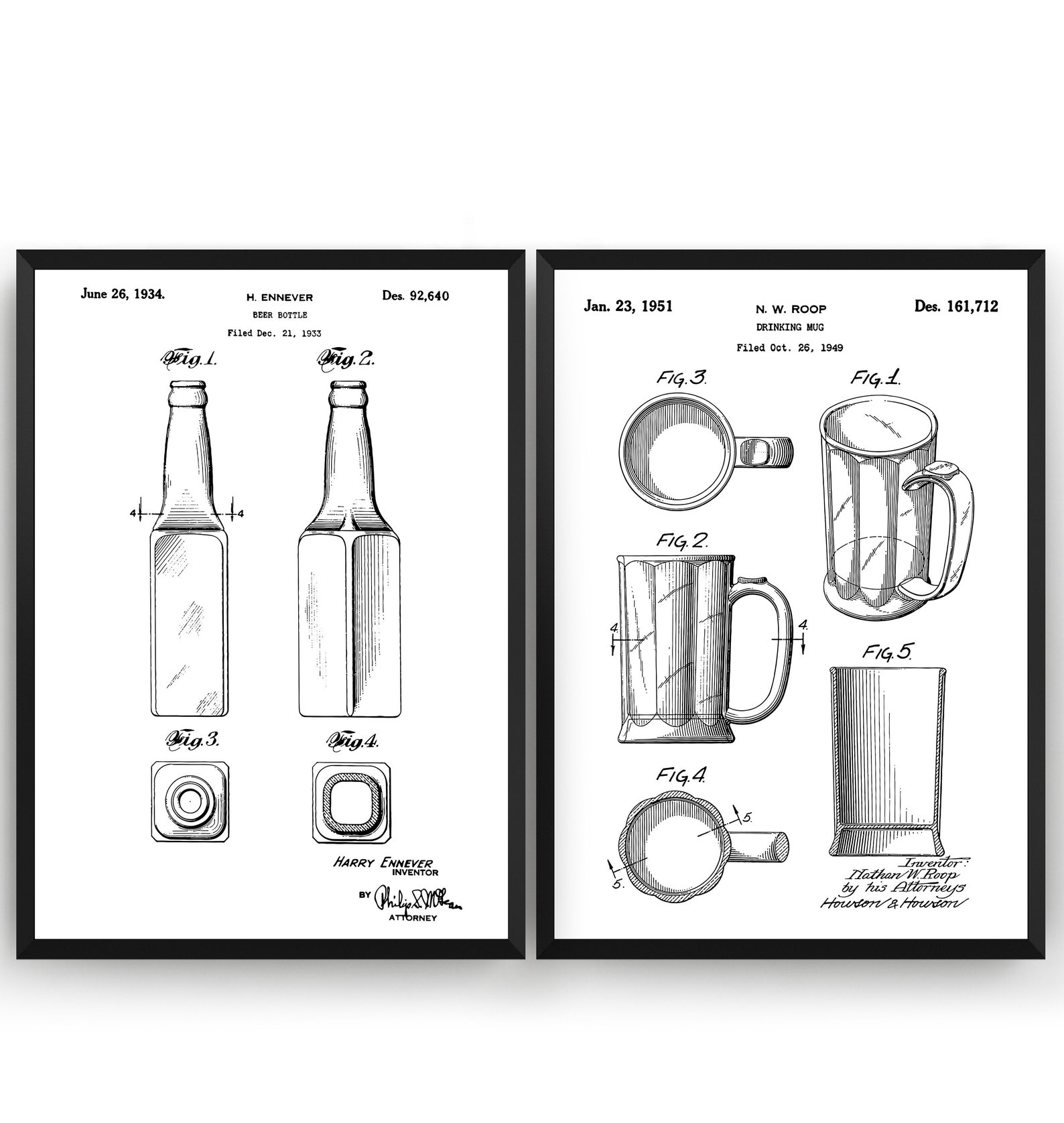 Beer and Bottles Set of 2 Patent Prints Pub Restaurant Wall | Etsy