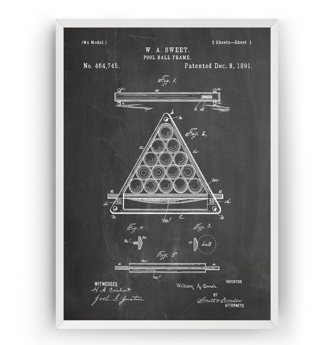 Pool Billiards Triangle 1891 Patent Print, Games Room Wall Art Poster ...