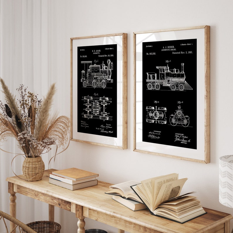 Steam Train Patent Print Set: Vintage Locomotive Wall Art - Etsy