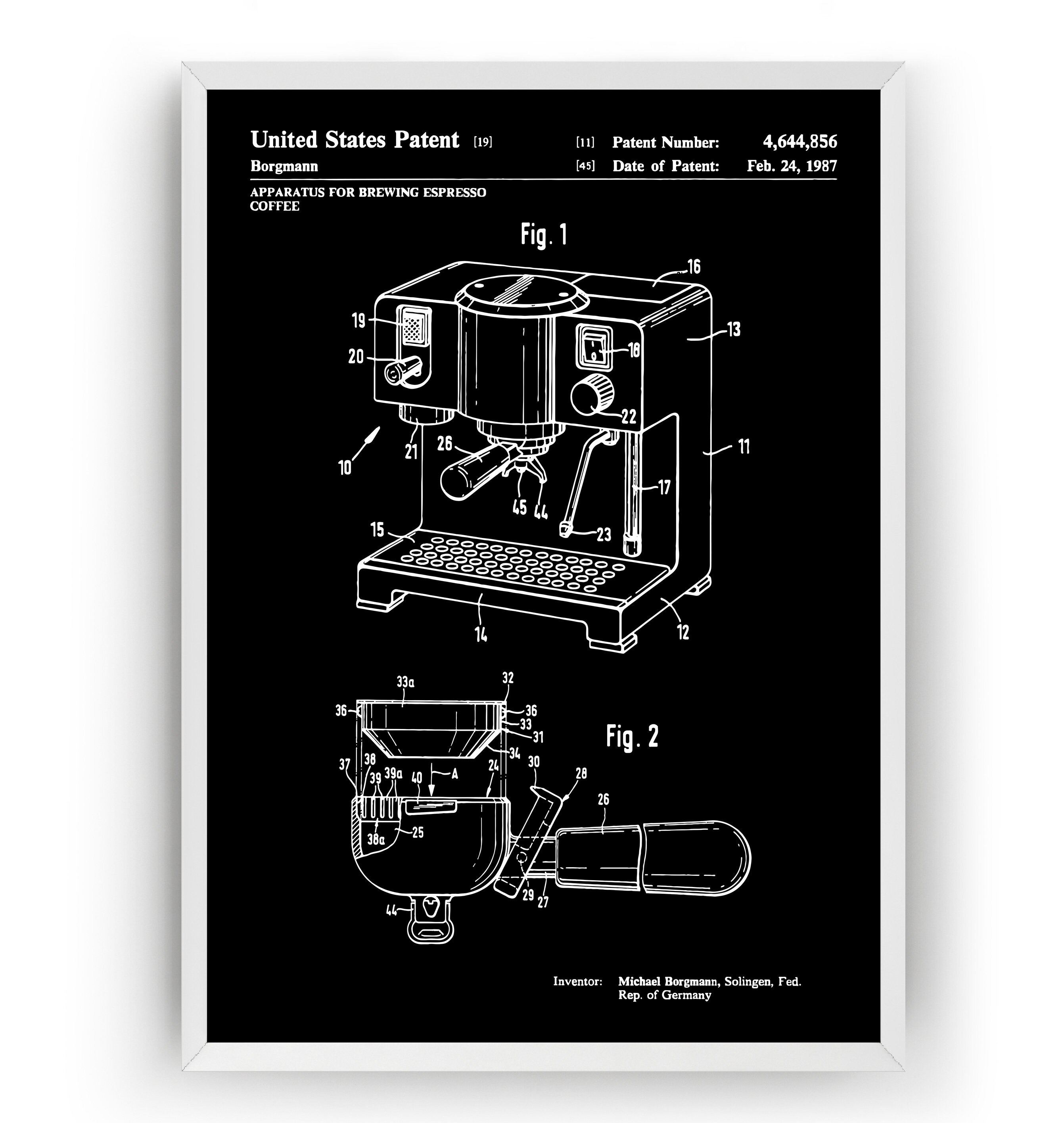 Espresso Coffee Machine 1987 Patent Print Kitchen Wall Art - Etsy UK