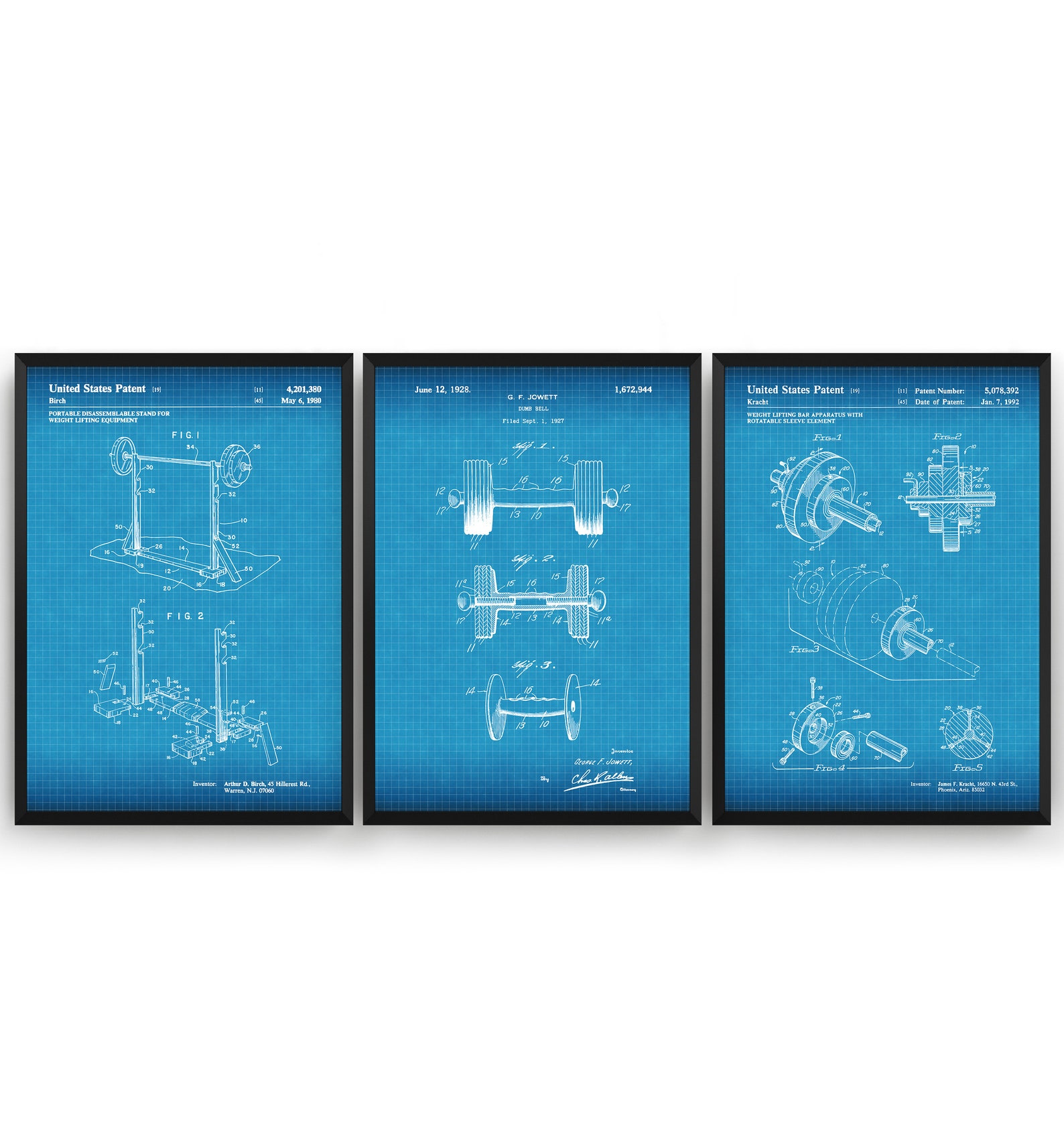 Weightlifting Set of 3 Patent Prints Gym Decor Bodybuilding - Etsy UK