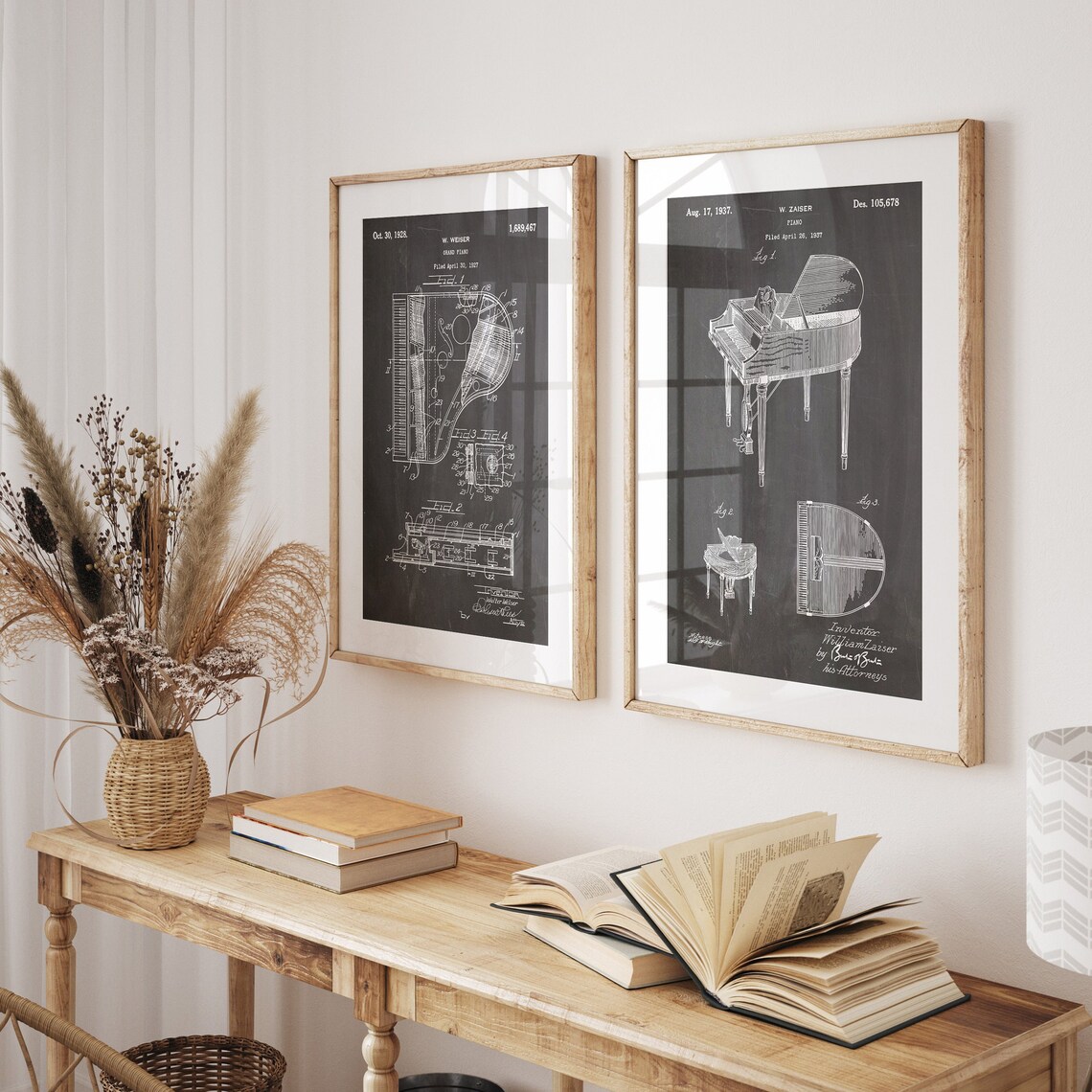 Piano Set of 2 Patent Prints, Music Room Decor, Studio Wall Art ...