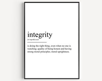 Integrity Dictionary Definition Art Print Donation, Charity, Giving ...