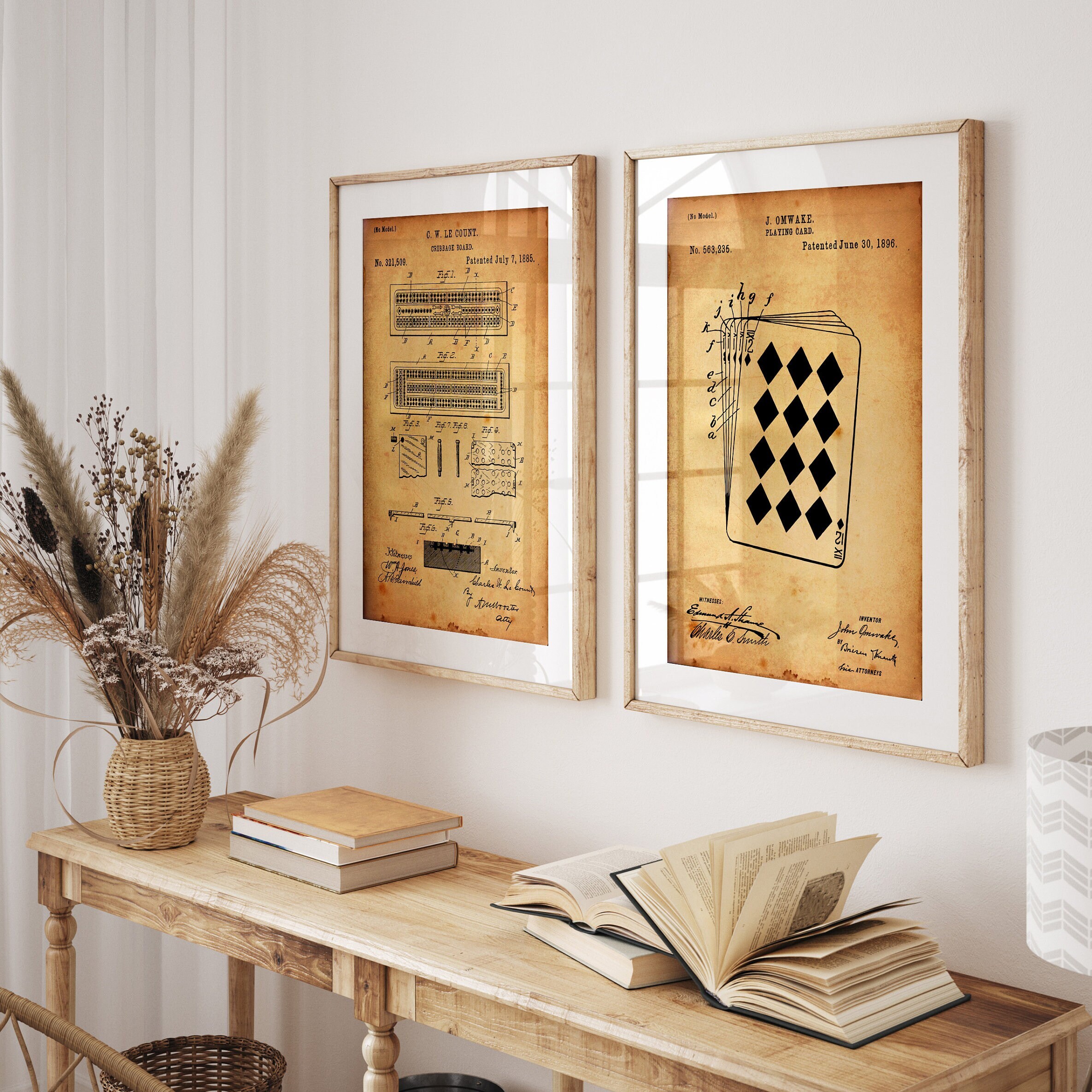 Cribbage and Playing Cards Set of 2 Patent Prints, Games Room Wall Art ...