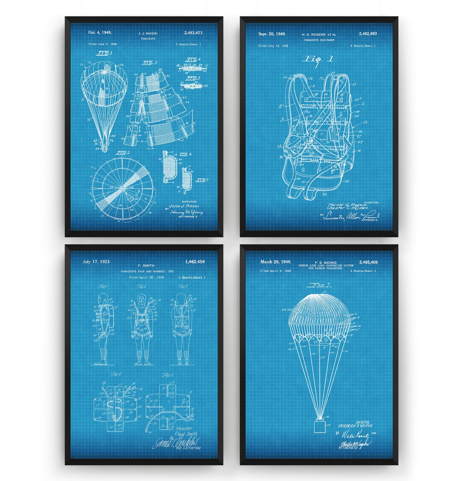 Skydiving Parachute Set of 4 Patent Prints Wall Art Blueprint - Etsy UK