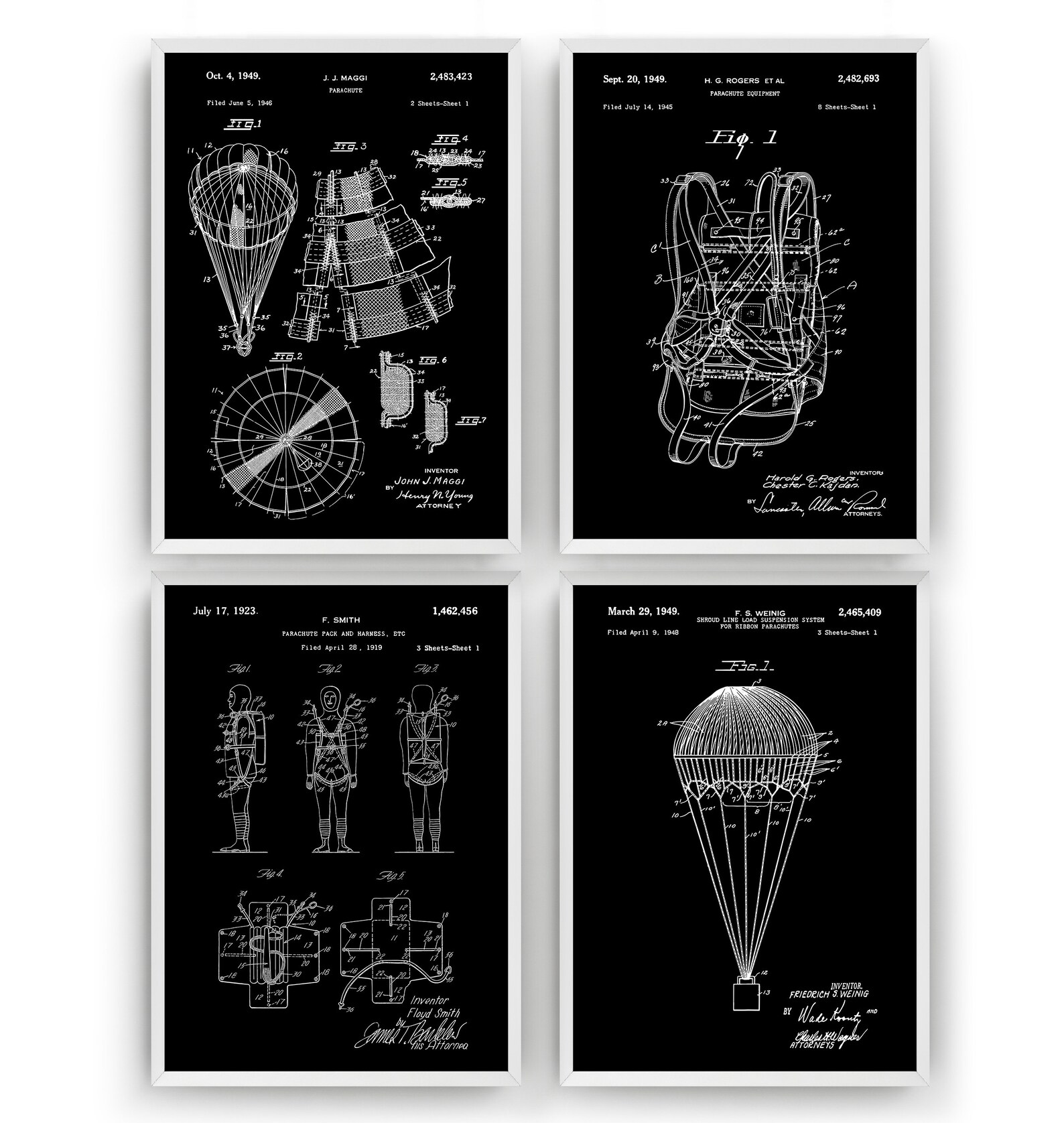 Skydiving Parachute Set of 4 Patent Prints Wall Art Blueprint - Etsy UK