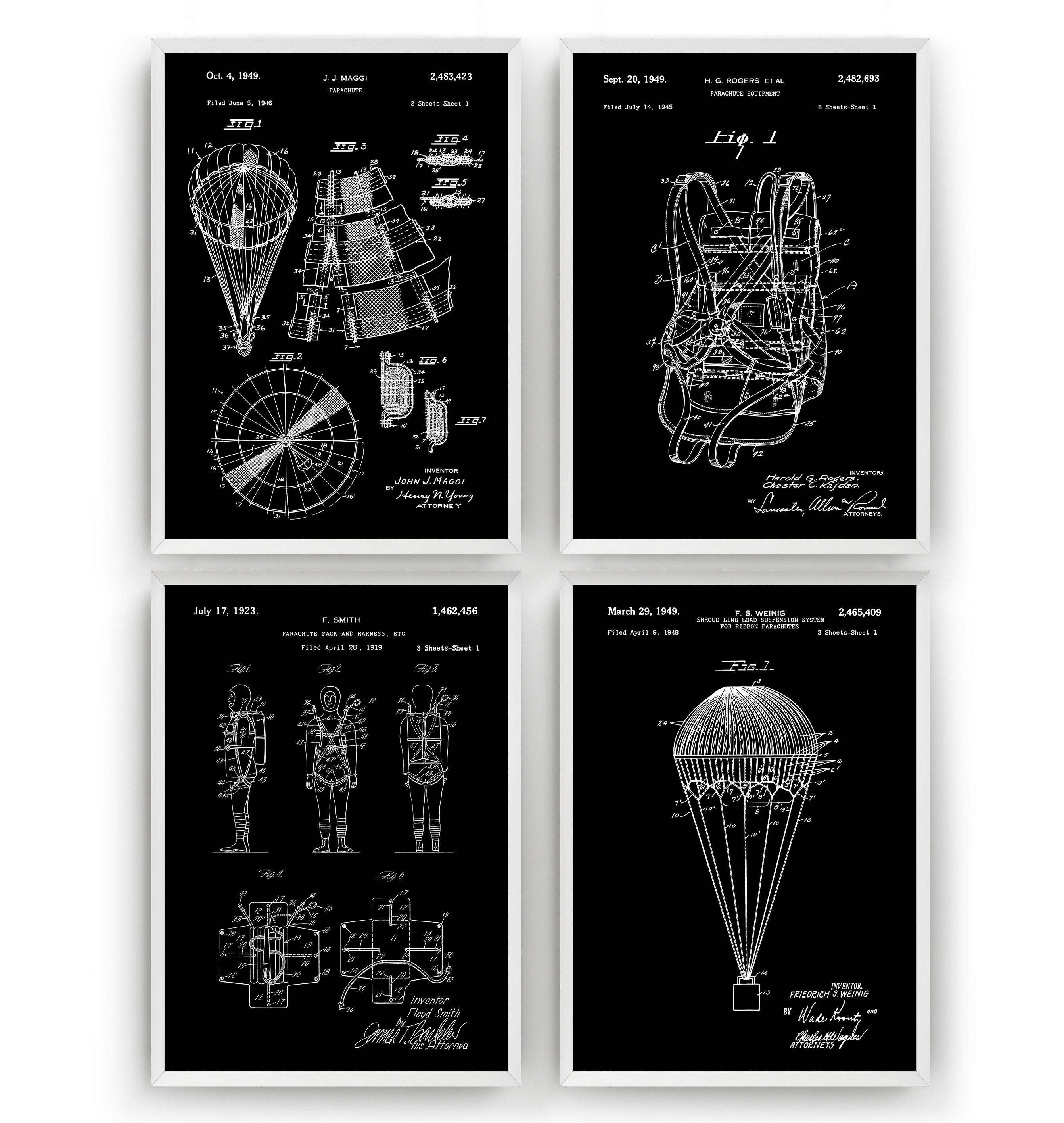 Skydiving Parachute Set of 4 Patent Prints Wall Art Blueprint - Etsy UK
