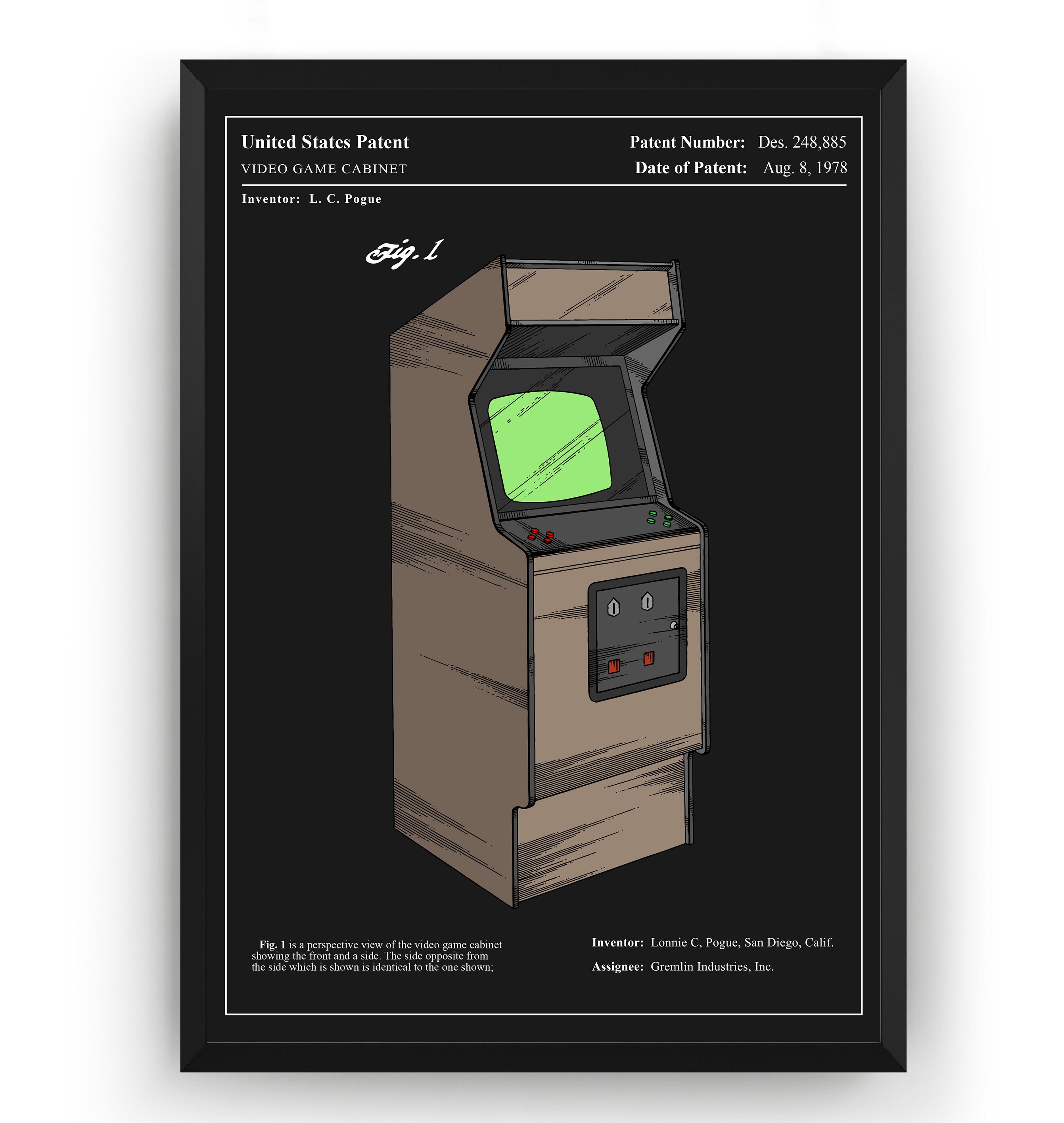Arcade Machine Patent Print Colourised Wall Art Poster Gaming | Etsy