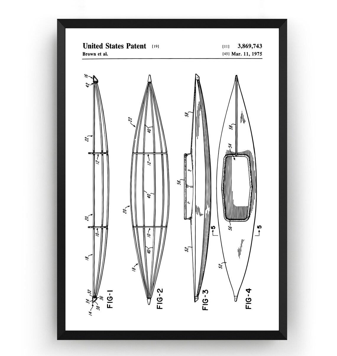Kayak Patent 1975 Print Wall Art Poster Canoe Blueprint Gifts | Etsy UK