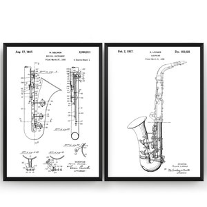 Saxophone Set of 2 Patent Prints Music Room Wall Art - Etsy