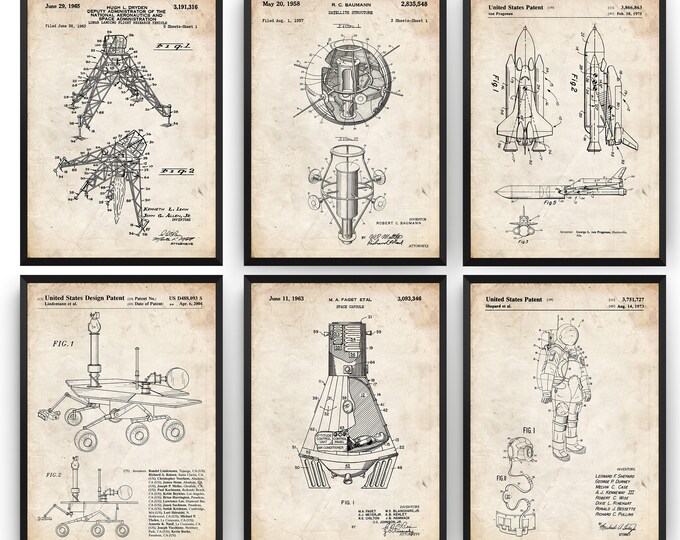 Outer Space Set of 6 Patent Prints NASA Blueprint Wall Art - Etsy