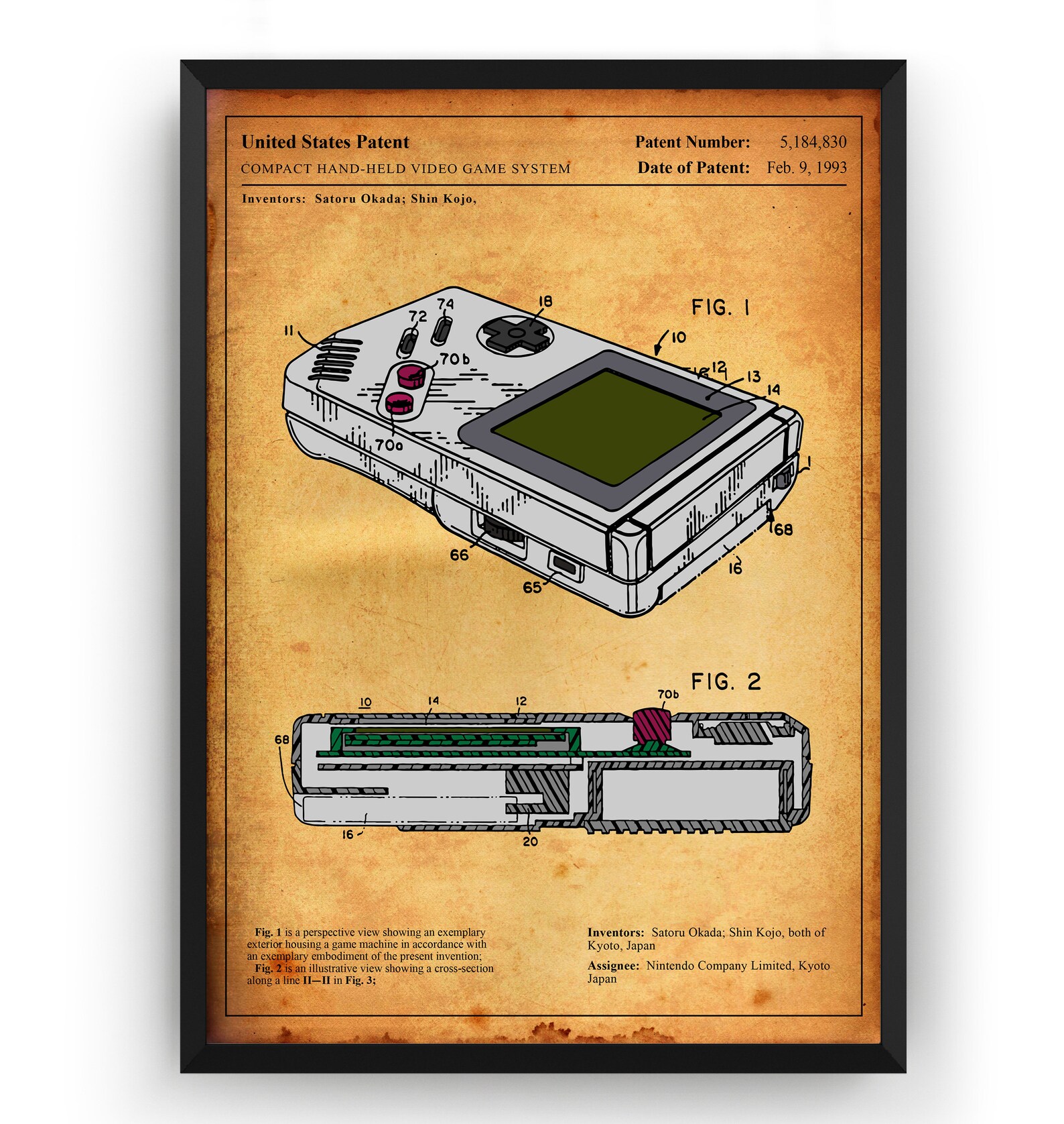 Game Boy 1993 Patent Print Colourised Wall Art Poster Nintendo | Etsy