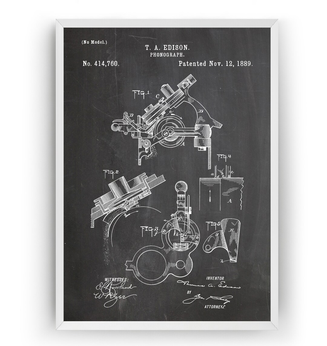 Thomas Edison Phonograph 1889 Patent Print Wall Art Poster - Etsy