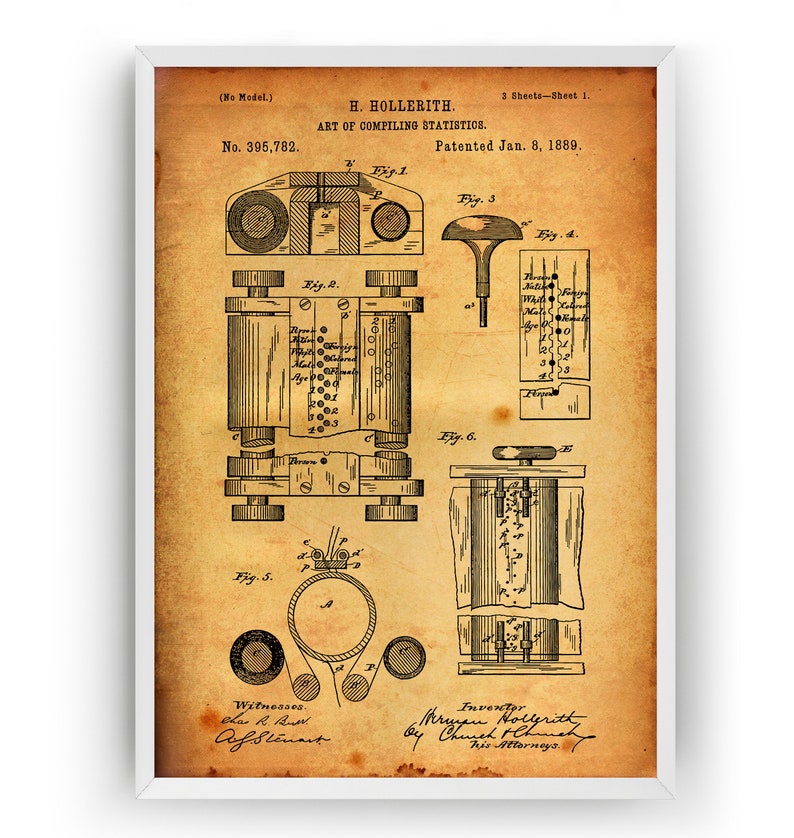 Hollerith Machine 1889 Patent Print Wall Art Poster Adding - Etsy