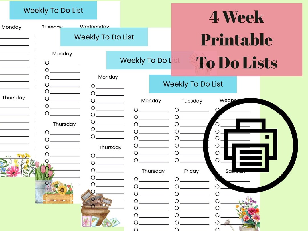 Spring Floral to Do List, 4-week Printable Planner (digital PDF) - Etsy