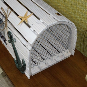 White Wood Wedding Lobster Trap Gift Card Box With Slots, Beach ...