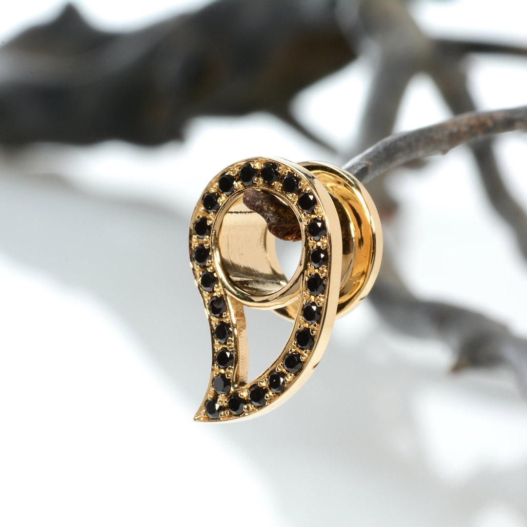 Ear Gauges Solid Gold 14k Ear Plugs Ear Tunnels Diamonds Gauge Ear ...