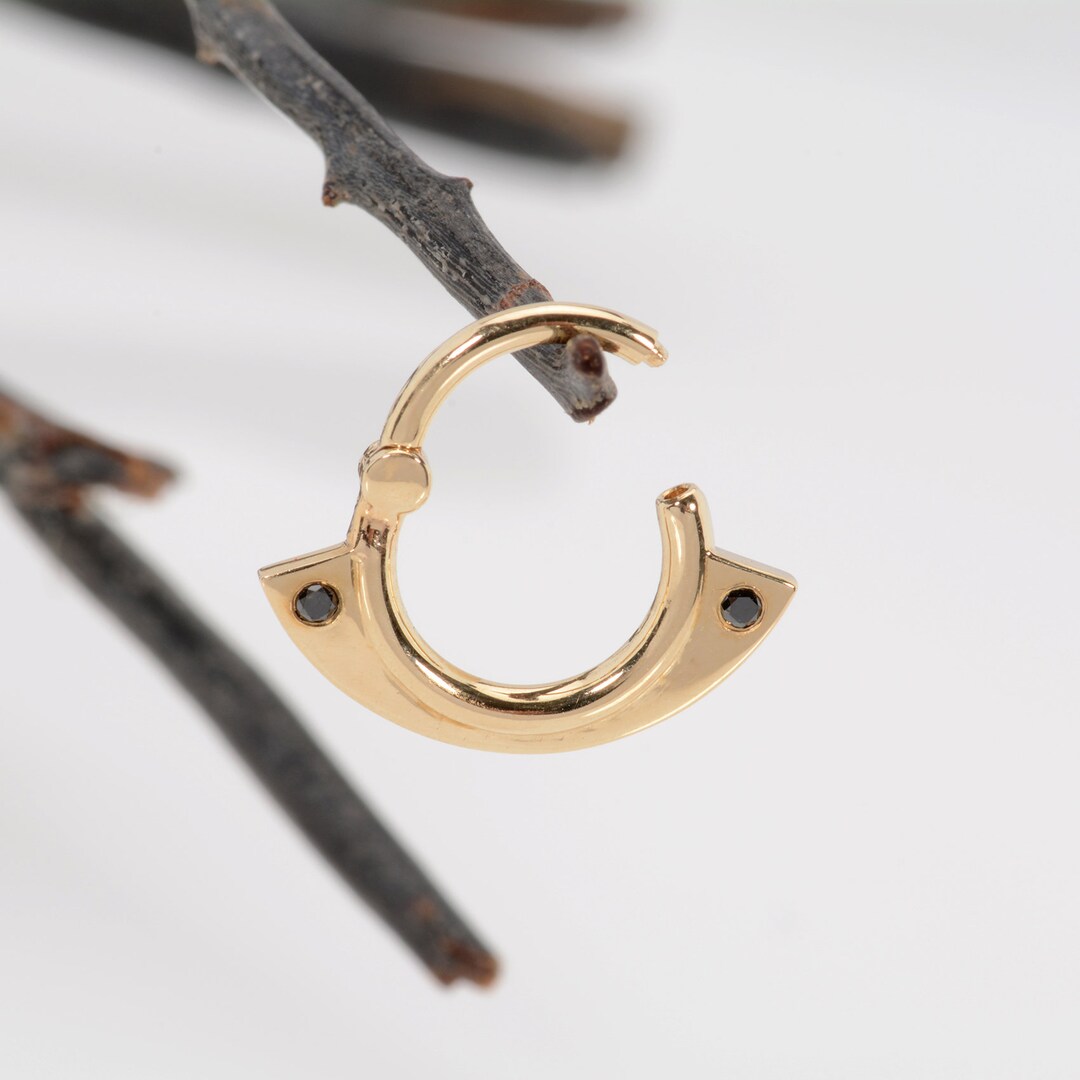 Hoop Clicker Diamonds Piercing Cartilage Earrring 14k Solid Gold Daith ...