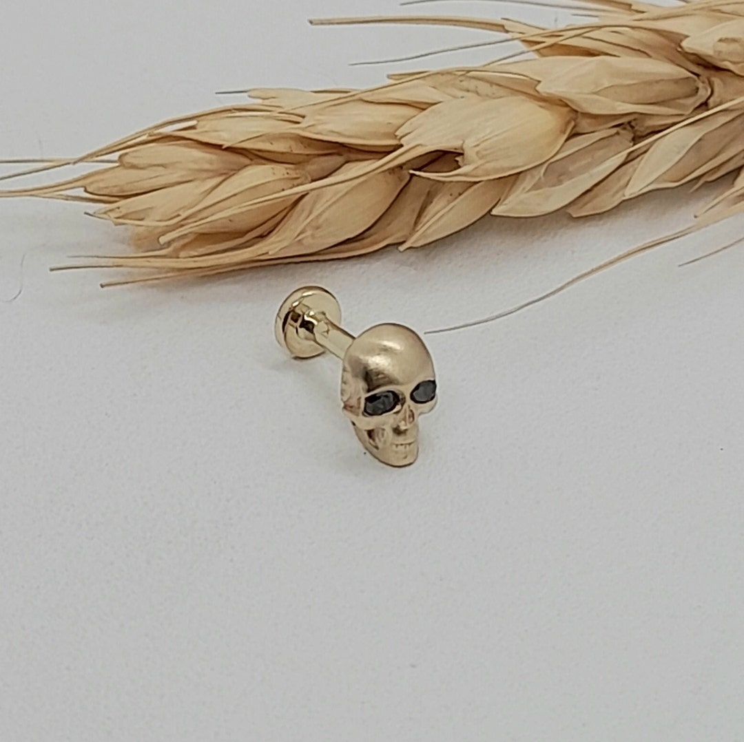 Skull Stud Earring 14K Gold | Gothic Piercing Jewelry | Helix Tragus ...