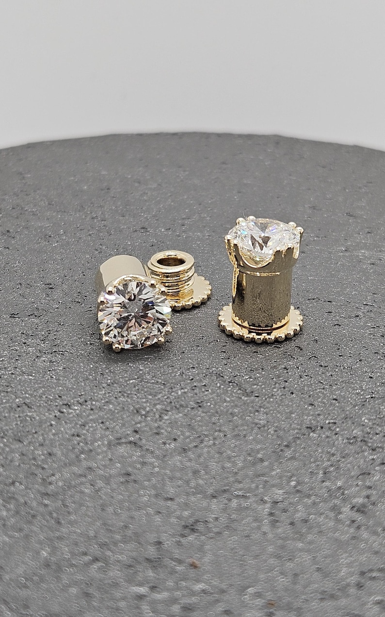Solid Gold Ear Tunnels Lab Diamonds 14k Solid Gold Ear Gauges Plugs ...