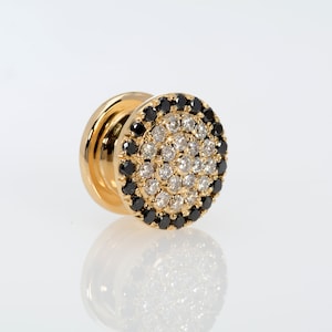 Ear Gauges 14k Solid Gold Tunnels White Black Diamonds Plugs Earring ...