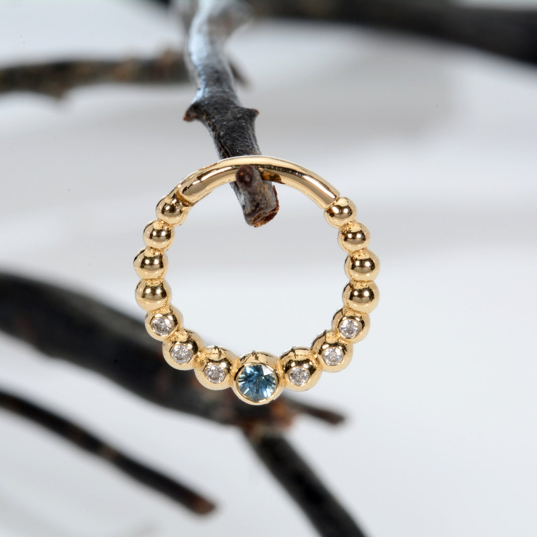 Balls Ear Piercing 14k Gold White Diamonds Blue Topaz Daith Jewelty - Etsy