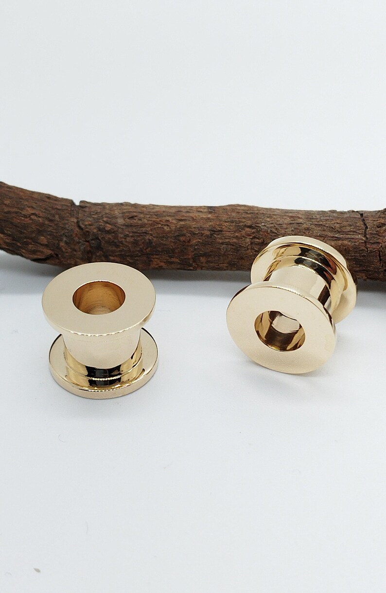 Ear Tunnels 14k Solid Gold Double Flared White Diamonds Ear Plugs ...