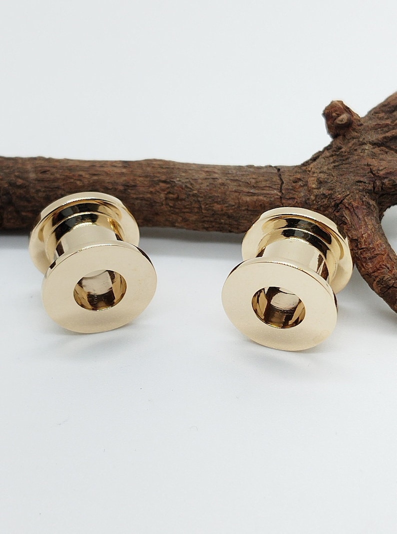 Ear Tunnels 14k Solid Gold Double Flared White Diamonds Ear Plugs ...