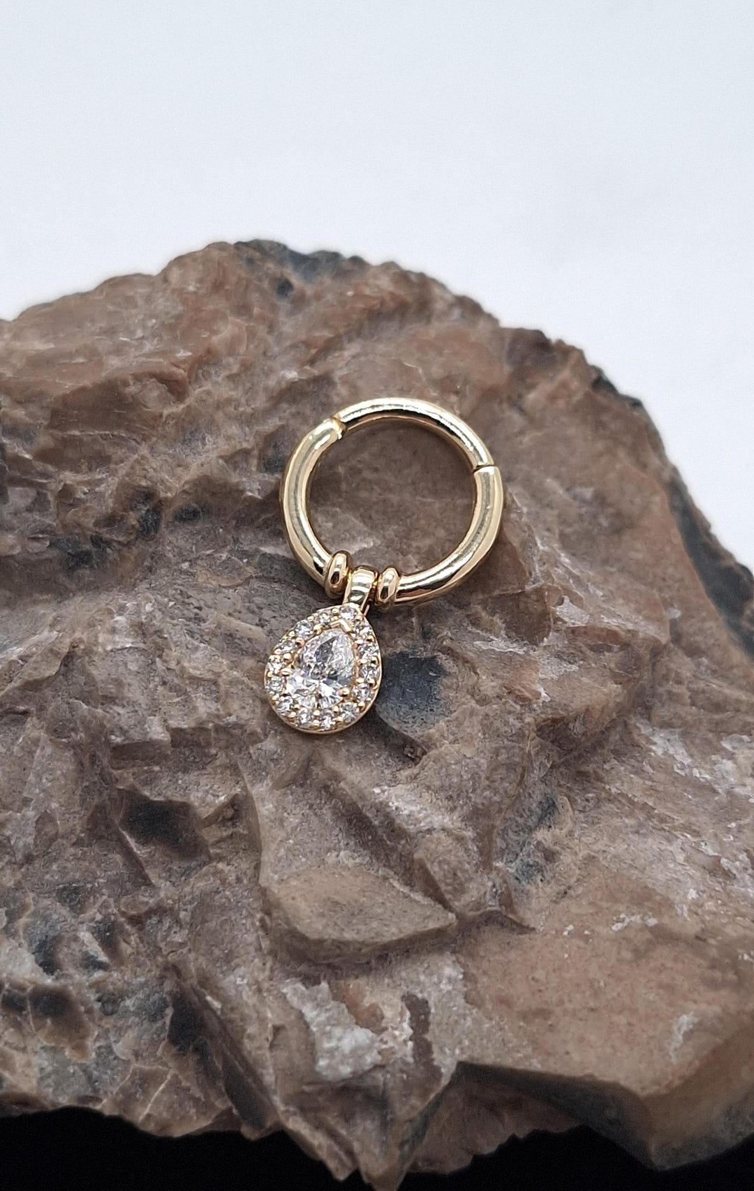 Dancing Pear Diamonds Nose Septum Clicker 14k Solid Gold Helix Piercing ...